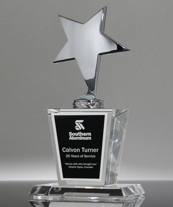 Shining Silver Star on Crystal Base Award | CRY758 | Edco Awards