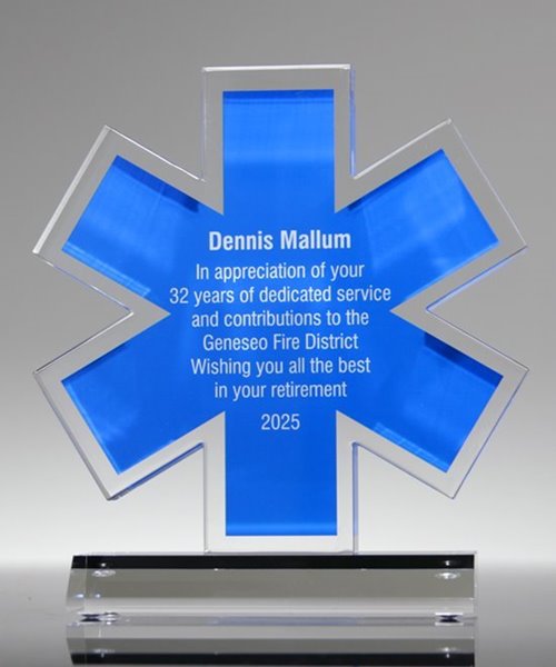 Star of Life EMS Clear Acrylic Trophy | Edco Awards
