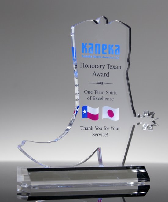 Acrylic Cowboy Boot Award with Full Color Printing | Edco Awards