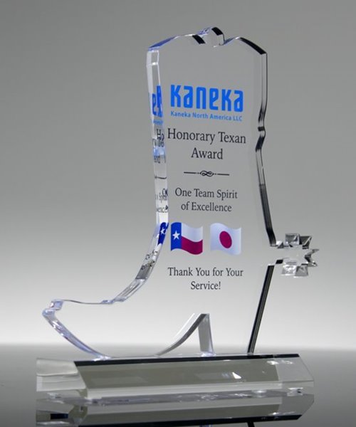 Acrylic Cowboy Boot Award with Full Color Printing | Edco Awards