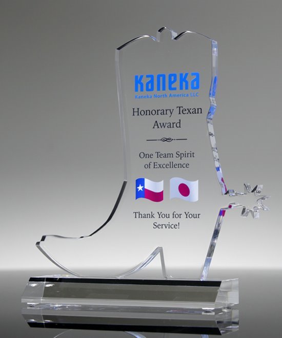 Acrylic Cowboy Boot Award with Full Color Printing | Edco Awards