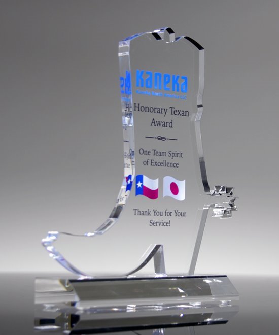 Acrylic Cowboy Boot Award with Full Color Printing | Edco Awards