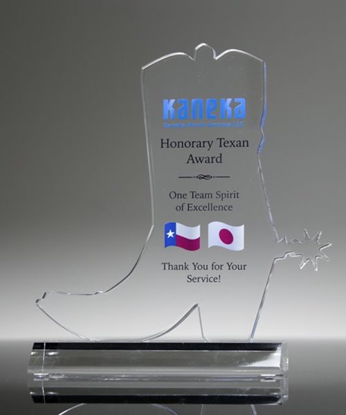 Acrylic Cowboy Boot Award with Full Color Printing | Edco Awards