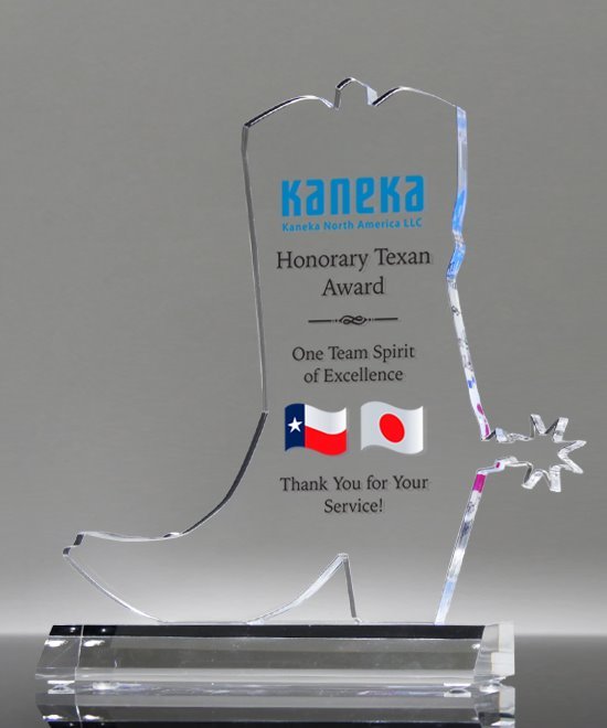 Acrylic Cowboy Boot Award with Full Color Printing | Edco Awards