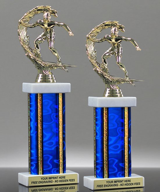 Classic Blue Rectangle Column Surfing Trophy | Edco Awards