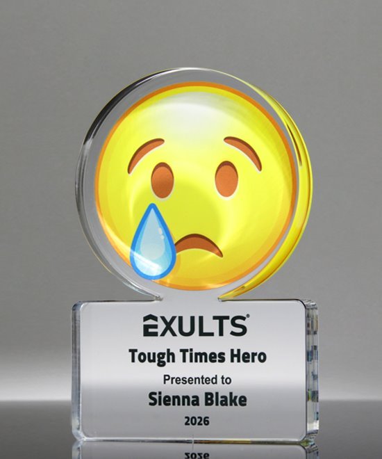 Emoji Crying Face Trophy - Tough Times Hero Award | Edco Awards
