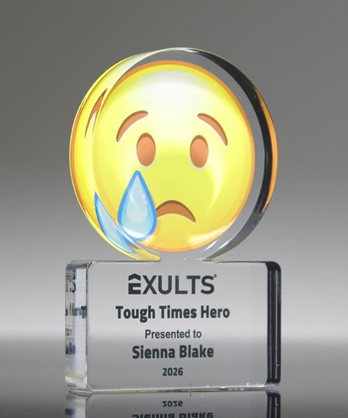 Emoji Crying Face Trophy - Tough Times Hero Award | Edco Awards