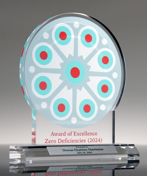 Acrylic Circle-Top with Engraving Panel Trophy | Edco Awards