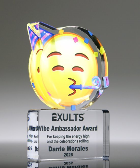 Emoji Partying Face Trophy - Vibe Ambassador Award | Edco Awards