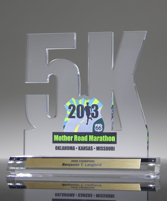 5K Marathon Acrylic Trophy | Custom Running Awards with Engraving ...