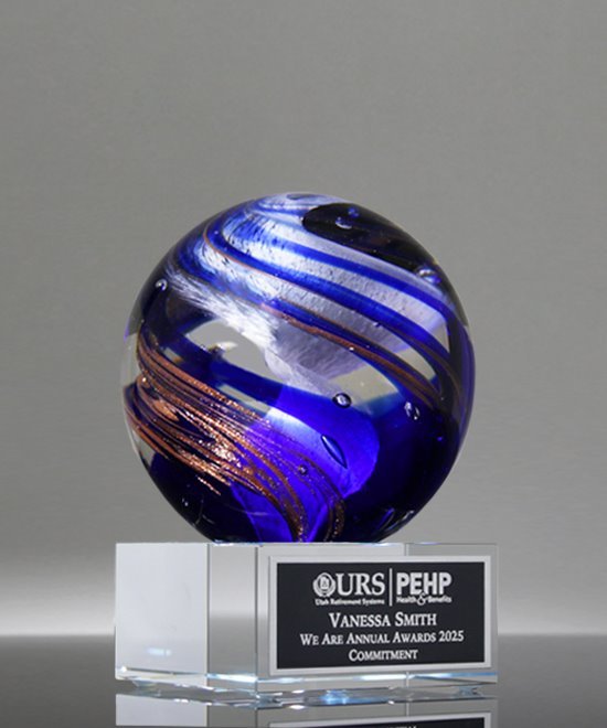 Helix Globe Art Glass Trophy - Clear Base | Edco Awards