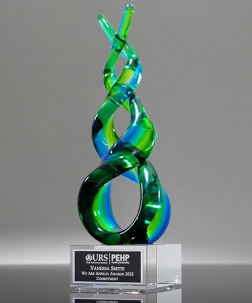 Blue Green Art Glass Double Helix Trophy | G1603 | Edco Awards