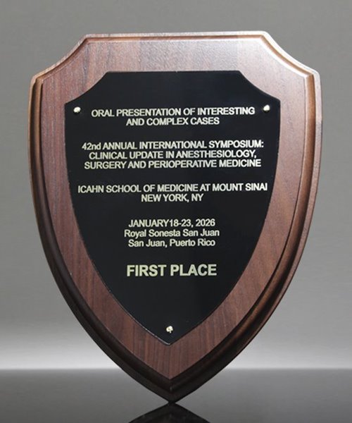 Walnut Shield Plaque with Black Engraving Plate | Edco Awards