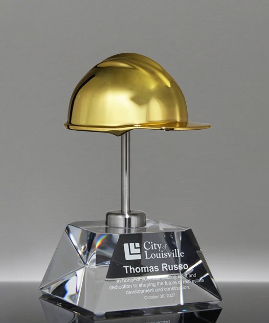Crystal Gold-Chrome Hard Hat Award | Construction Trophy | Edco Awards