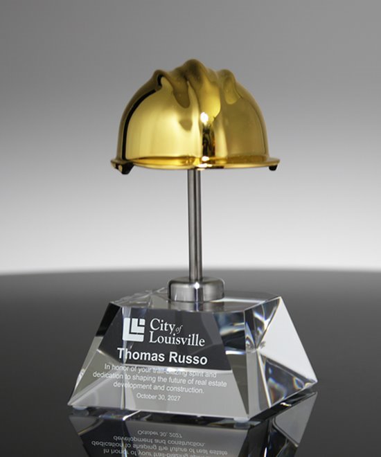 Crystal Gold-Chrome Hard Hat Award | Construction Trophy | Edco Awards