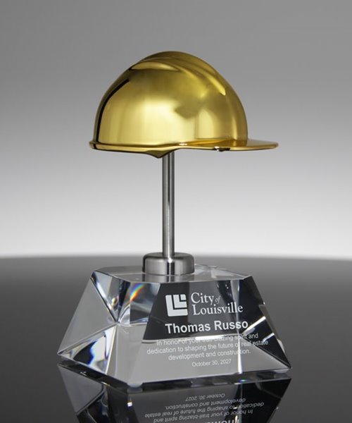 Crystal Gold-Chrome Hard Hat Award | Construction Trophy | Edco Awards