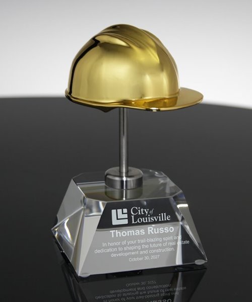 Crystal Gold-Chrome Hard Hat Award | Construction Trophy | Edco Awards