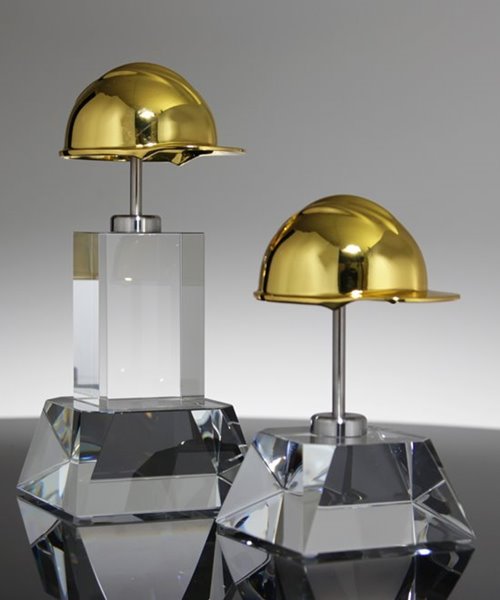 Crystal Gold-Chrome Hard Hat Award | Construction Trophy | Edco Awards