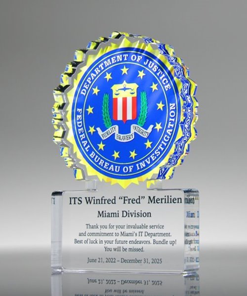 Federal Service Acrylic Badge Trophy | FBI, DOJ Award | Edco Awards