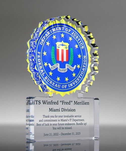 Federal Service Acrylic Badge Trophy | FBI, DOJ Award | Edco Awards