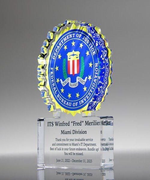 Federal Service Acrylic Badge Trophy | FBI, DOJ Award | Edco Awards