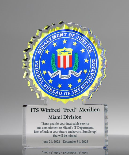 Federal Service Acrylic Badge Trophy | FBI, DOJ Award | Edco Awards