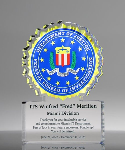 Federal Service Acrylic Badge Trophy | FBI, DOJ Award | Edco Awards