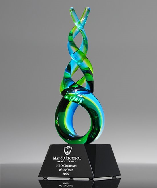Serenity Green Blue Helix Art Glass Award | G1603 | Edco Awards