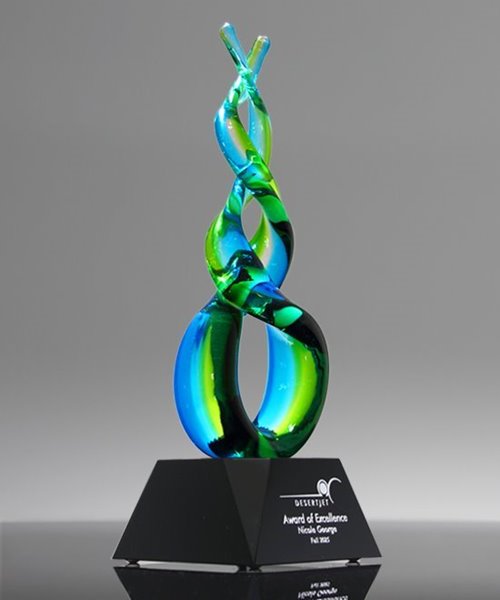 Serenity Green Blue Helix Art Glass Award | G1603 | Edco Awards
