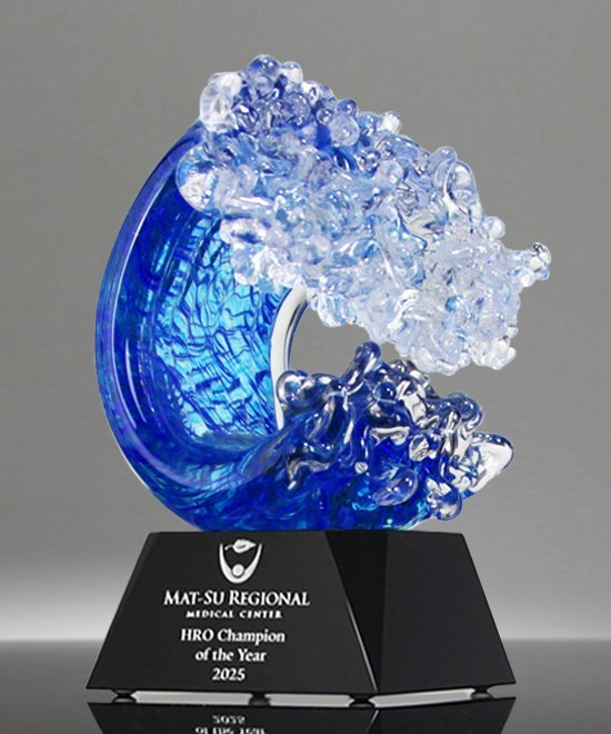 Force of Nature Glass Wave Award - Black Base | Edco Awards
