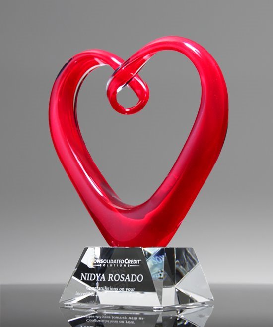 Artful Heart Red Crystal Award with Clear Base | Edco Awards