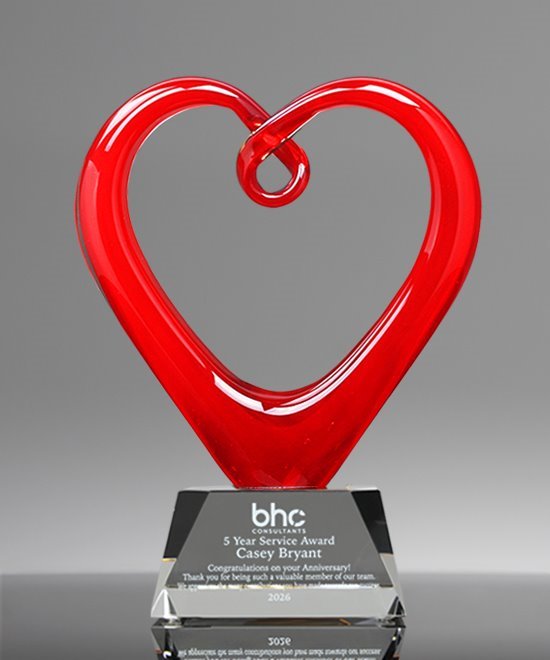 Artful Heart Red Crystal Award with Clear Base | Edco Awards