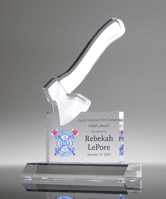 Full Color Acrylic Axe Trophy | Firefighter Trophy | Edco Awards