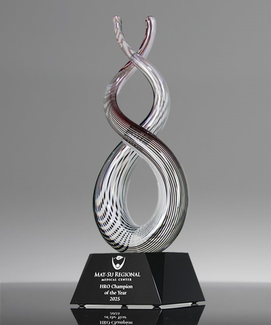 Luminous Helix Art Glass Award | Black Crystal Base | Edco Awards