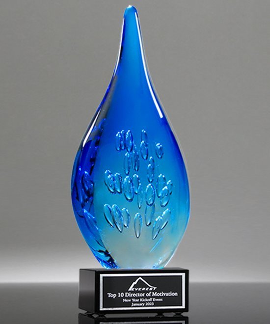Blue Flare Art Glass Award - Black Base | Edco Awards