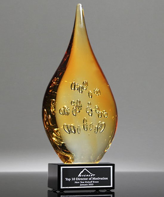 Amber Flare Art Glass Award - Black Base | Edco Awards