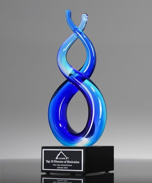 Deep Blue Helix Art Glass Trophy - Black Base | Edco Awards