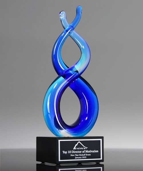 Deep Blue Helix Art Glass Trophy - Black Base | Edco Awards