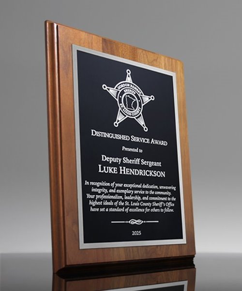 Heritage Walnut Service Plaque | Officer Retirement Award | Edco Awards