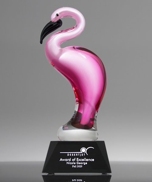 Art Glass Flamingo Award - Black Crystal Base | Edco Awards