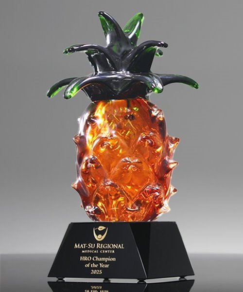 Art Glass Pineapple Award - Black Crystal Base | Edco Awards