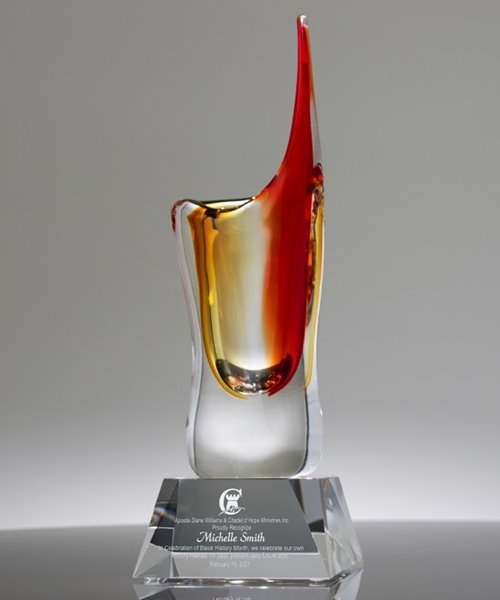 Radiance Crimson Art Glass Vase on Crystal Base | Edco Awards