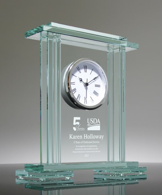 Royal Jade Glass Mantel Clock | Engraved Award | Edco Awards