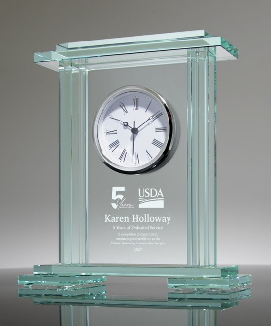 Royal Jade Glass Mantel Clock | Engraved Award | Edco Awards