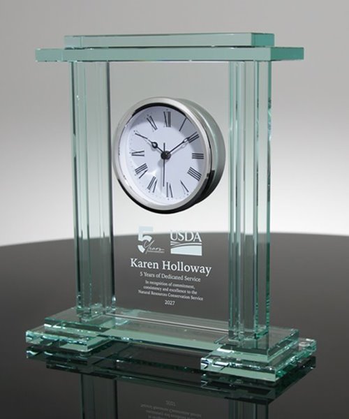 Royal Jade Glass Mantel Clock | Engraved Award | Edco Awards